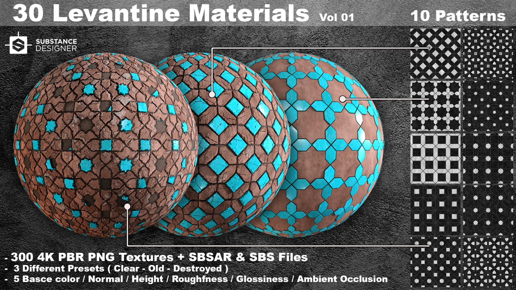 ArtStation - 30 High quality Levantine material + SBS & SBSAR files, 10 ...