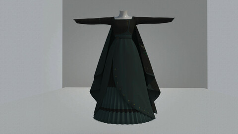 ArtStation - Black robe black bifurcate long skirt cartoon costume ...