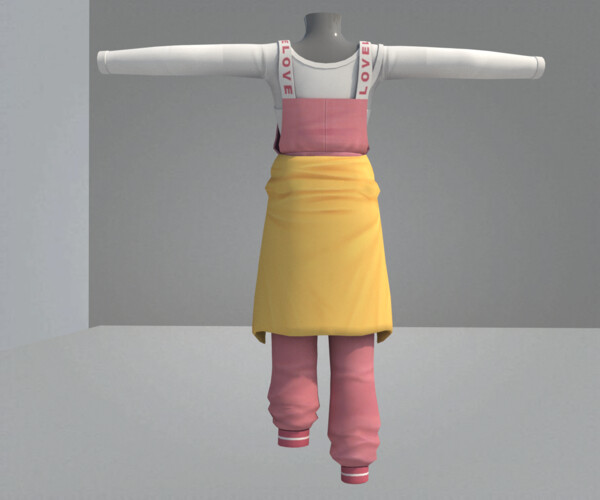 ArtStation - Pink overalls waist yellow shirt cartoon costume | Resources