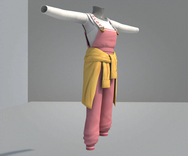 ArtStation - Pink overalls waist yellow shirt cartoon costume | Resources