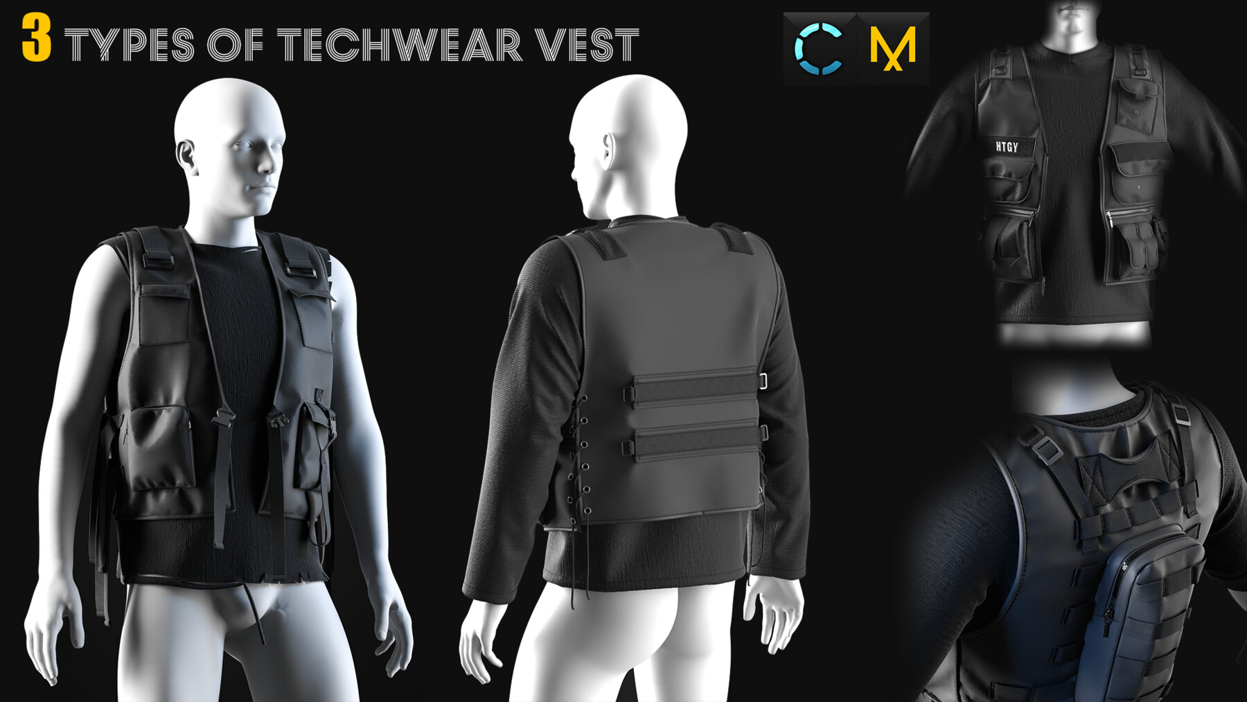 ArtStation - 3 Types Of Techwear Vest Marvelous Designer / Clo3d ...