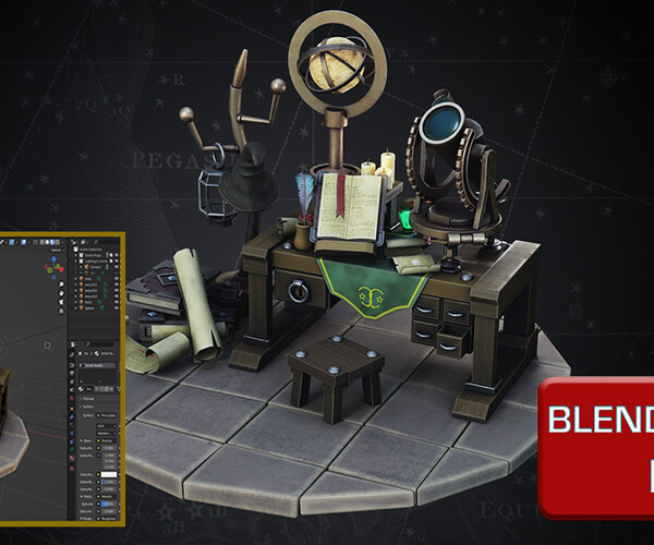 ArtStation - Blender to Unreal Engine 5 Stylized Wizards Astronomy Desk ...