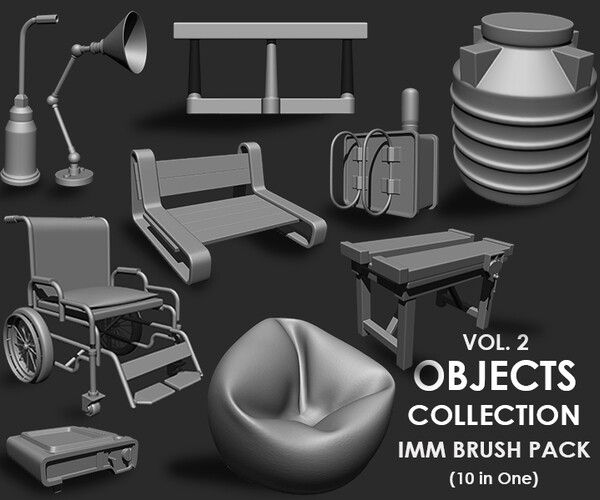 ArtStation - Objects Collection IMM Brush Pack (10 in One) Vol. 2 | Brushes