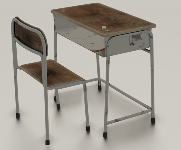 ArtStation - SCHOOL DESK AND CHAIR GAME READY LOW POLY | Game Assets