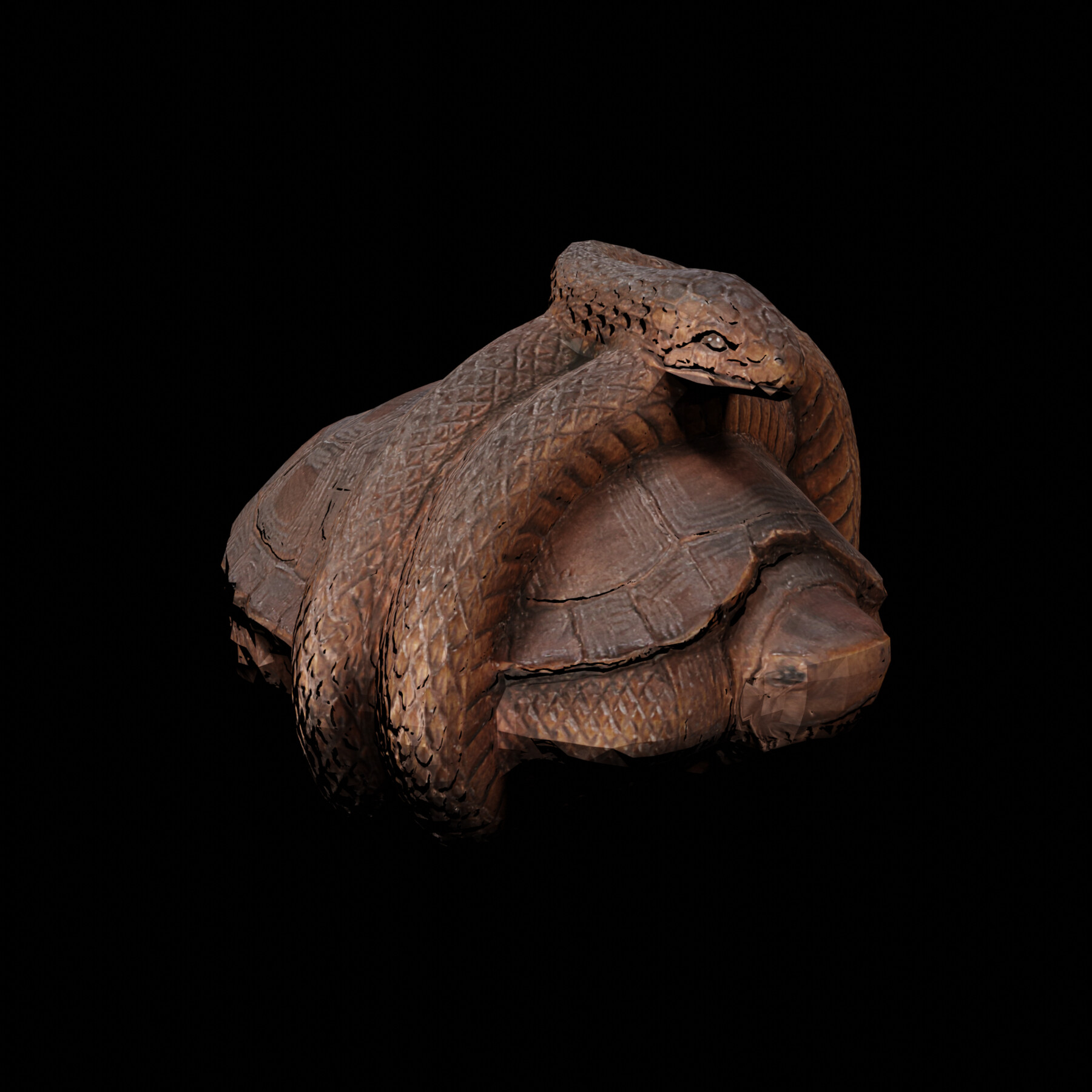 ArtStation - Netsuke of a Turtle curled with a snake | Game Assets