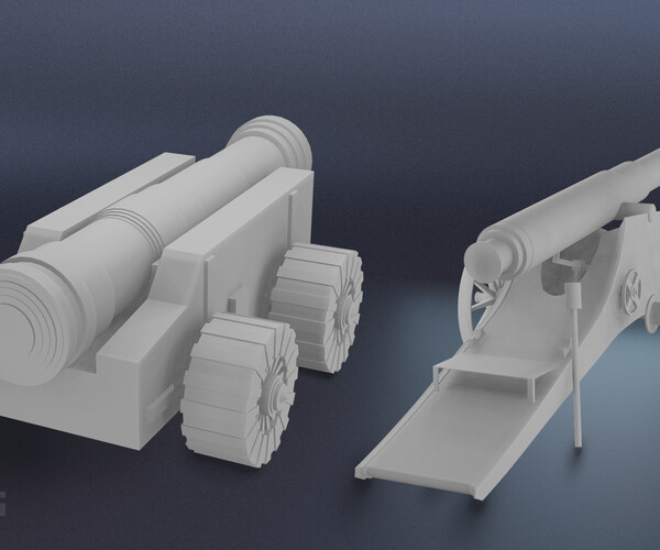 ArtStation - 5 Cannons Base Mesh - Game Ready | Game Assets