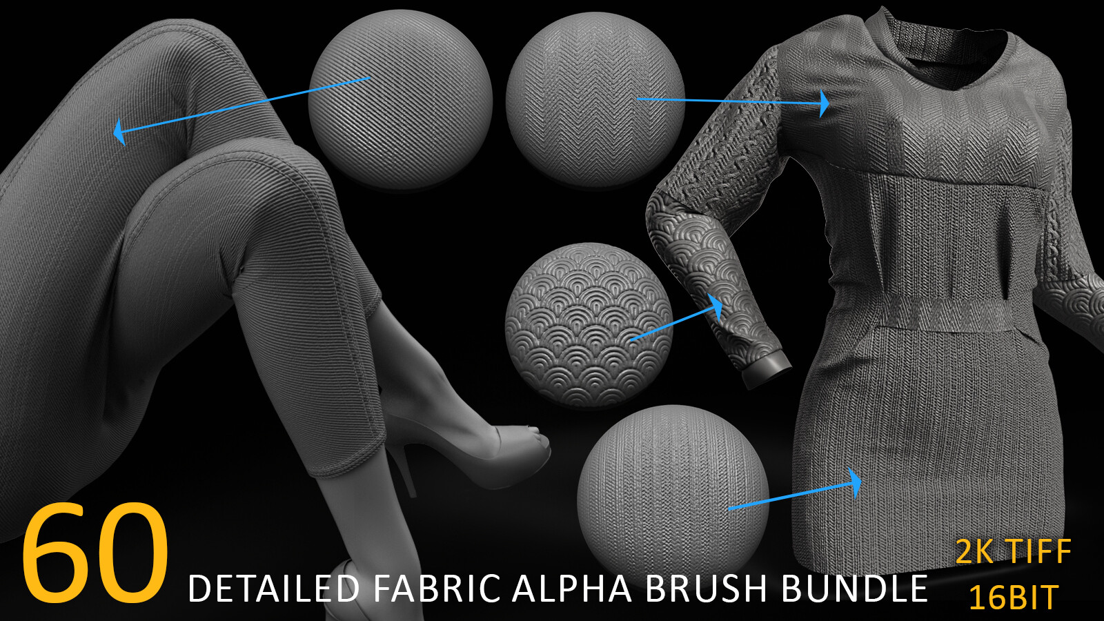 ArtStation - DETAILED FABRIC alpha brush bundle (tilable 2k tiff16bit ...
