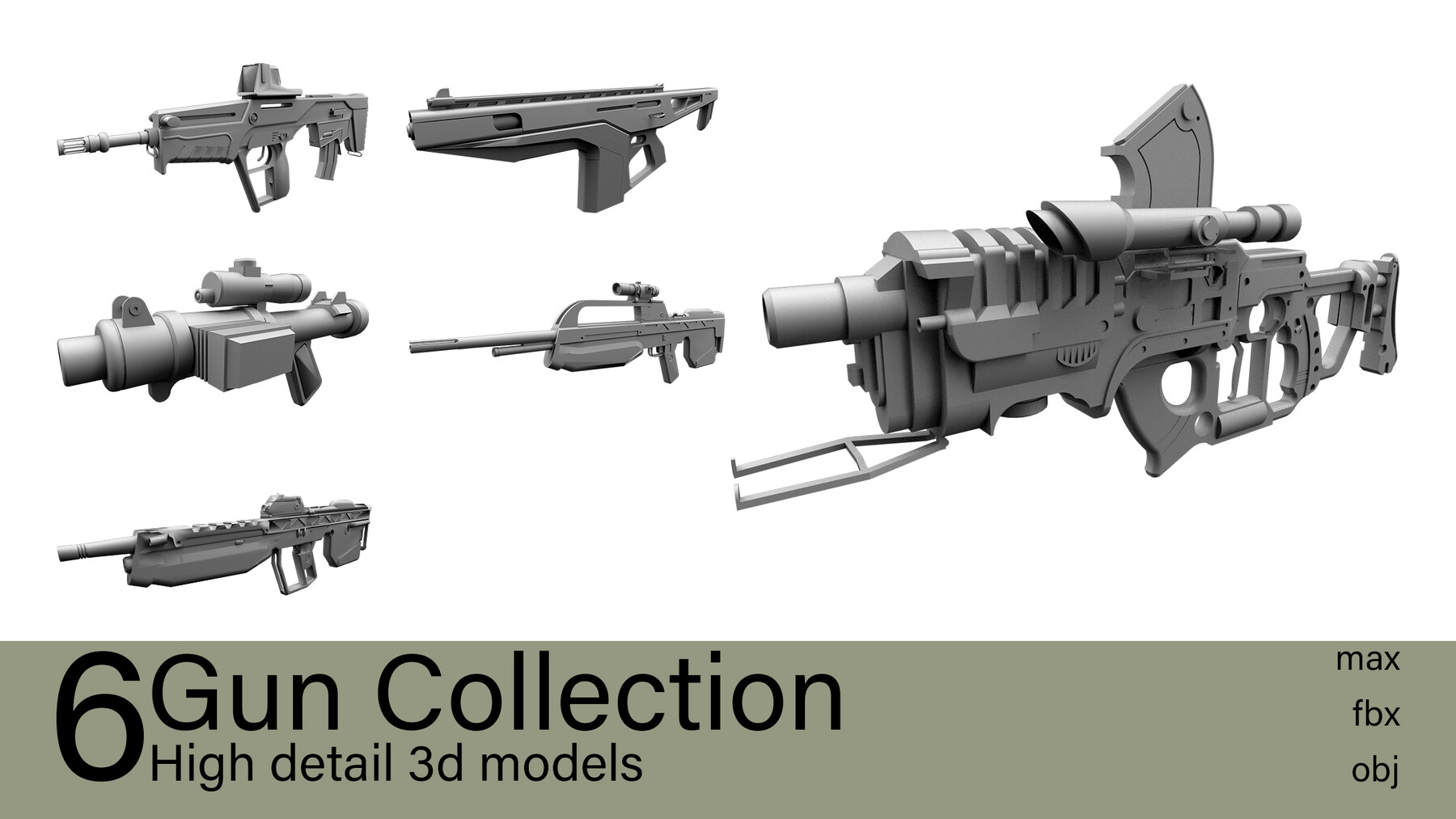 ArtStation - 6 Gun Collection 3d models-max.fbx.obj | Resources