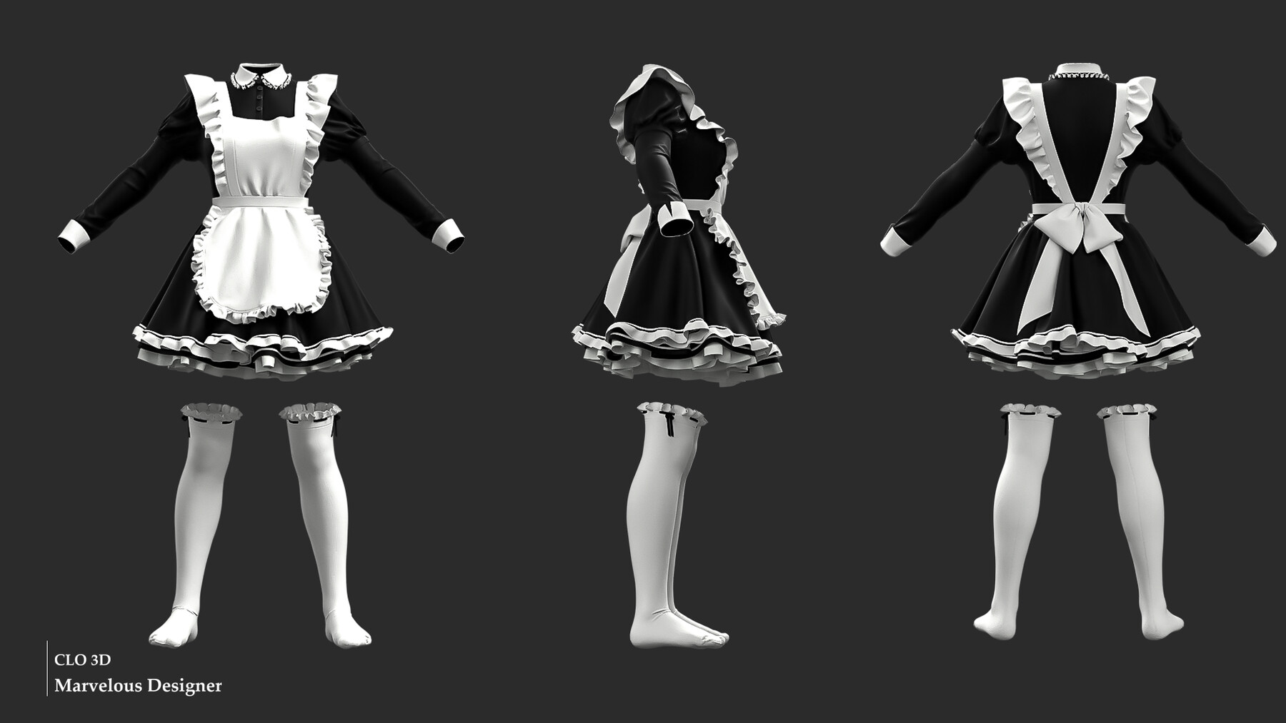 ArtStation - Female maid costume / Marvelous Designer/Clo3D project ...