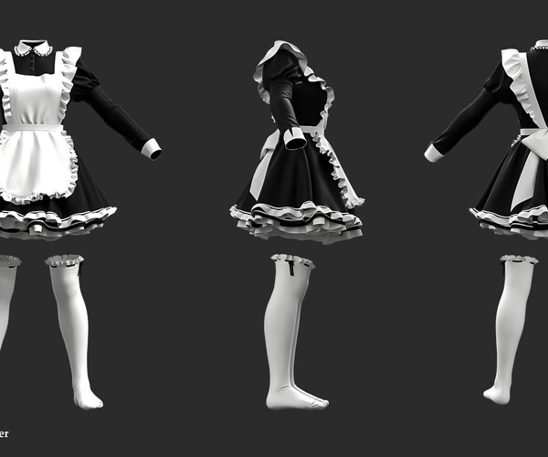 ArtStation - Female maid costume / Marvelous Designer/Clo3D project ...