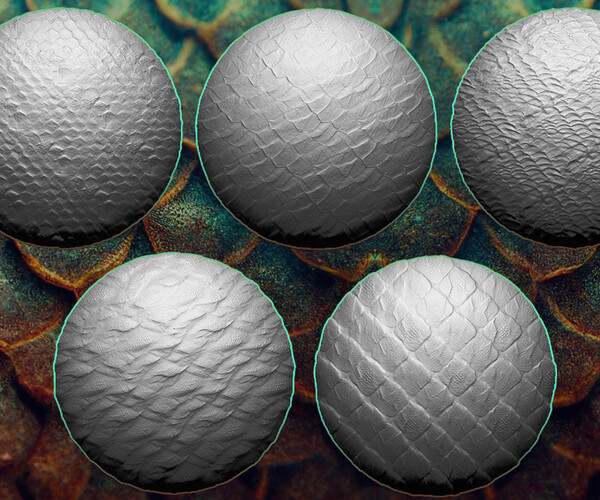 ArtStation - 25 Fish, Dragon Skin Alphas for ZBrush (Tileable) | Brushes