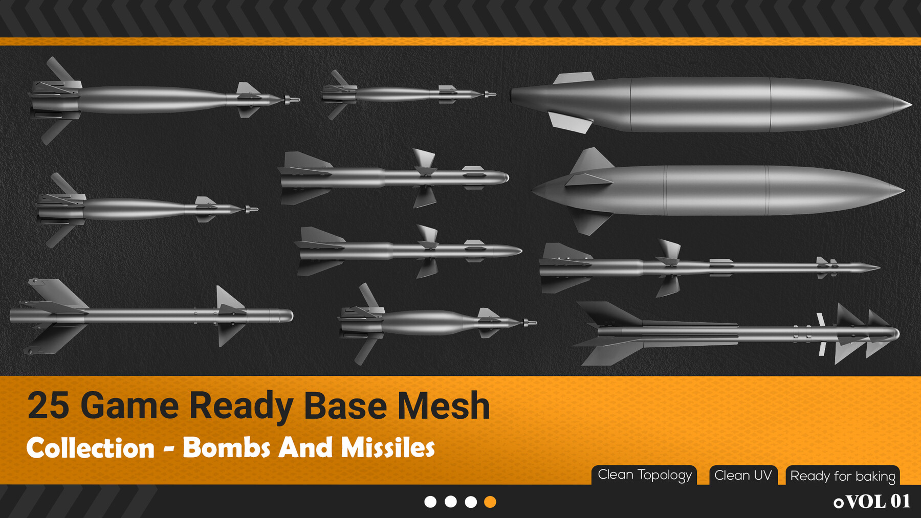 ArtStation - 25 Bombs And Missiles Base Mesh - VOL 01 (Game Ready) | Game Assets