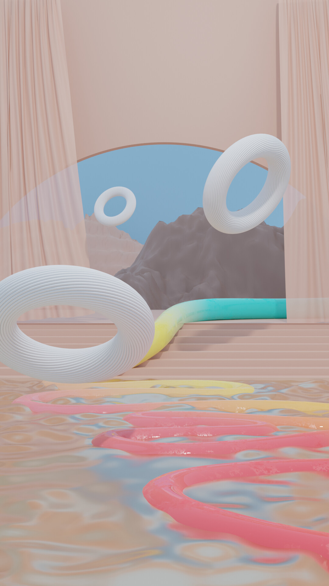 ArtStation - Abstract exterior stairs with look at the mountains and ...