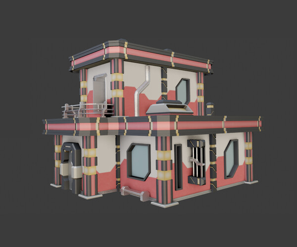 ArtStation - SCI FI BUILDING GAME READY LOW POLY | Game Assets