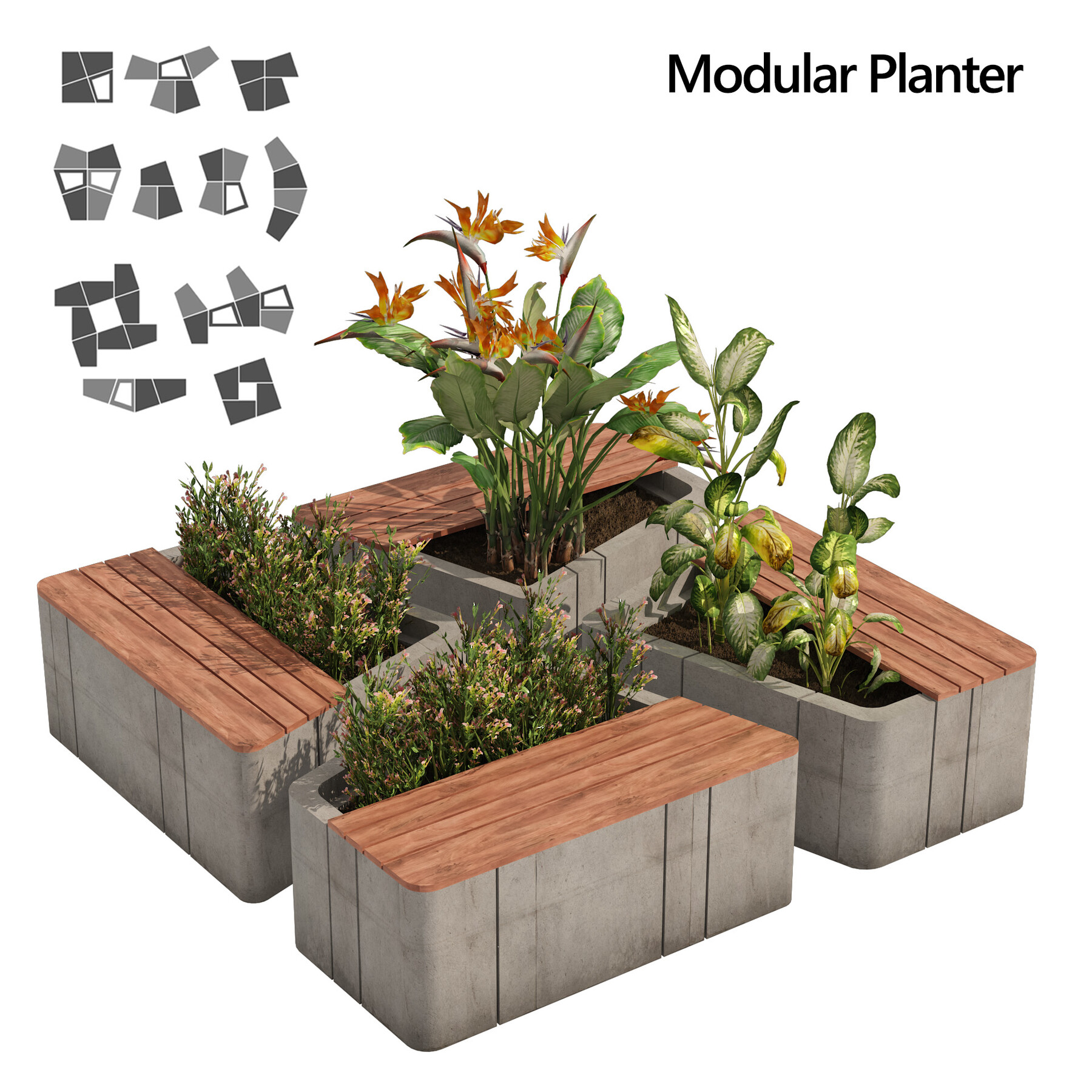 ArtStation - Modular Planters with bench | Resources