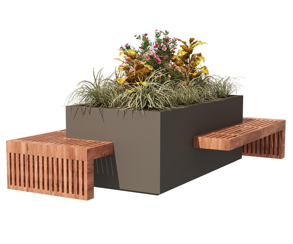 ArtStation - Modern Flowers Planter with Wood Bench | Resources