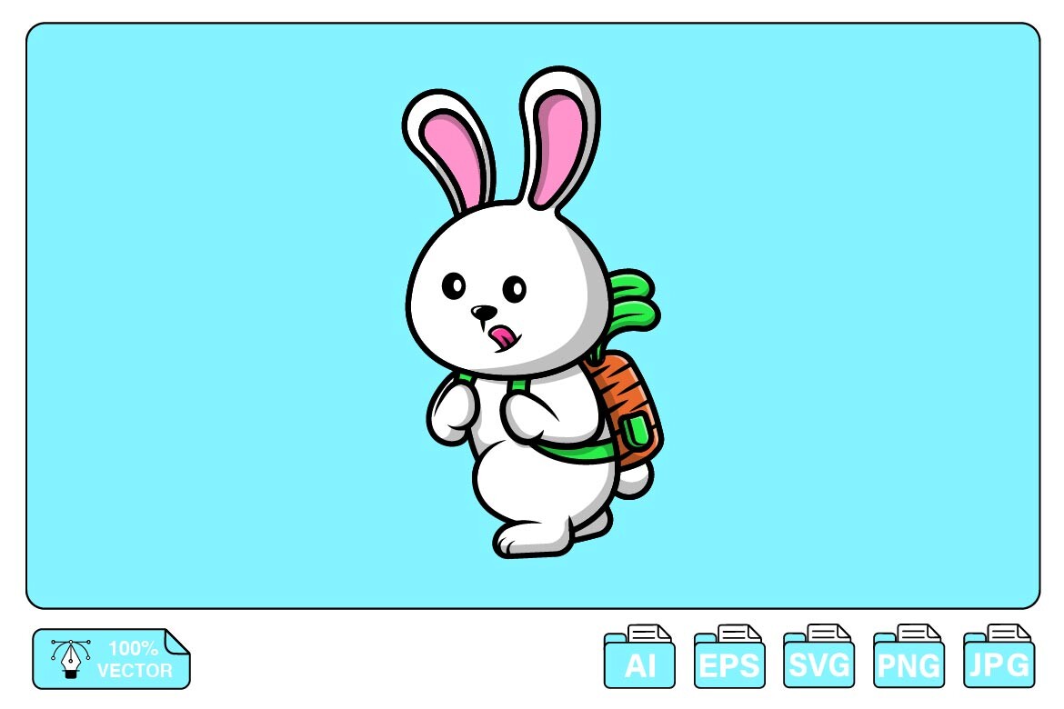 ArtStation - Cute Rabbit With Carrot Bag Cartoon Vector Icons ...