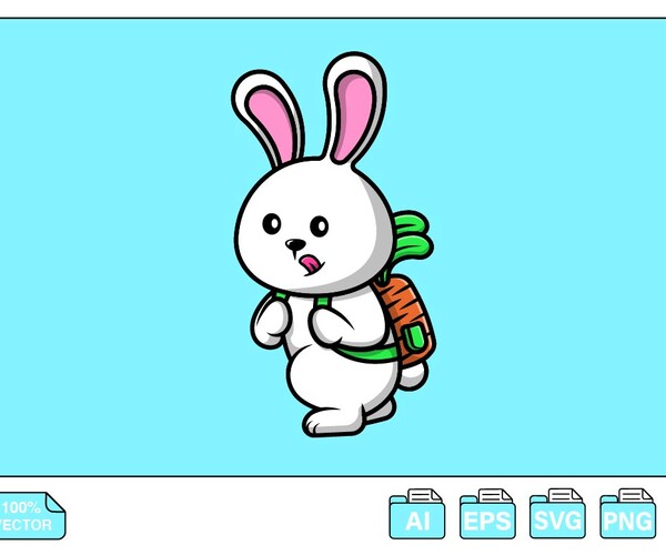 ArtStation - Cute Rabbit With Carrot Bag Cartoon Vector Icons ...