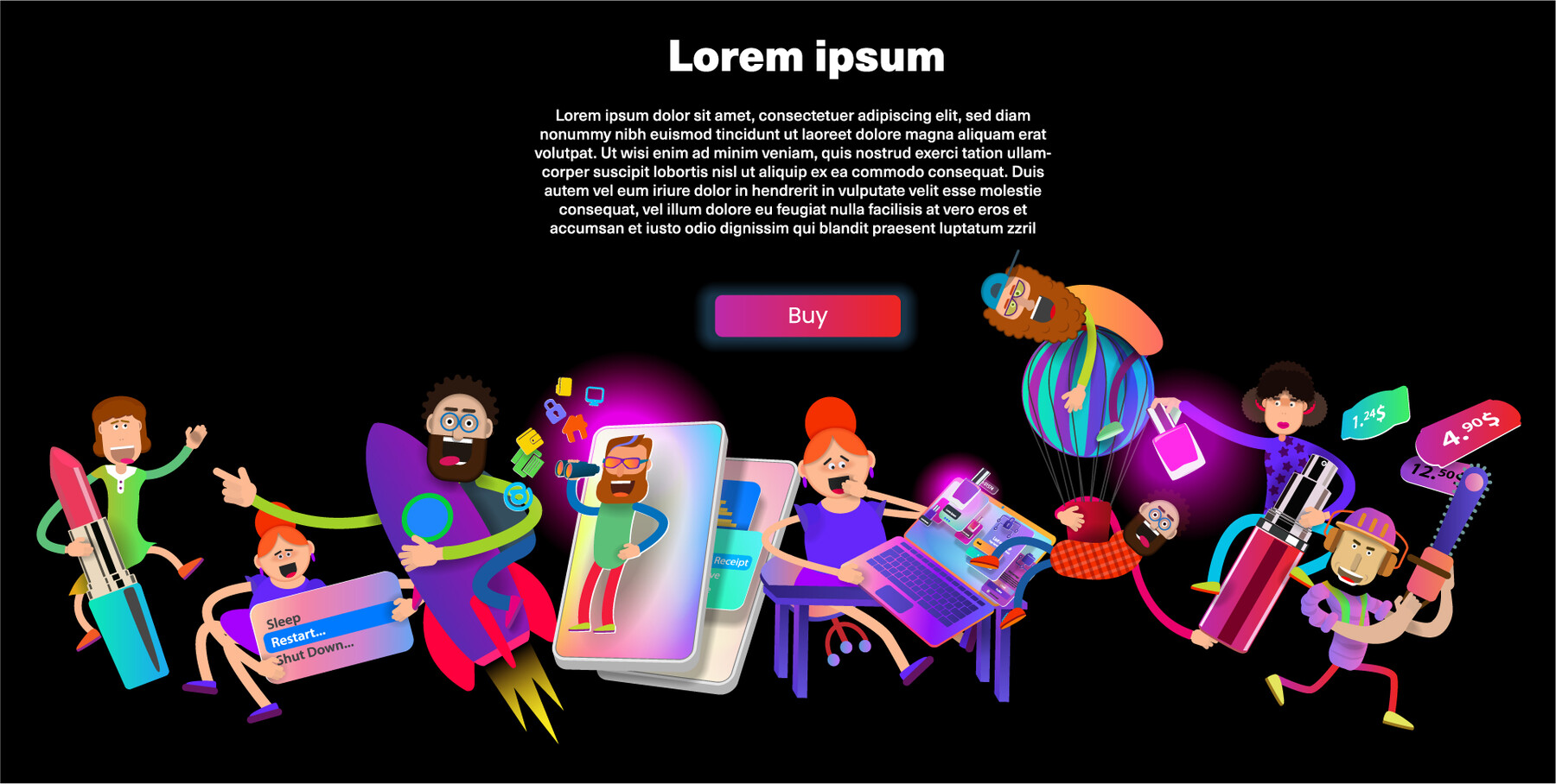 ArtStation - Banner with cartoon characters on a black background ...