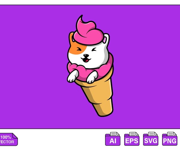 ArtStation - Cute Cat In Ice Cream Cartoon Vector Icons Illustration ...