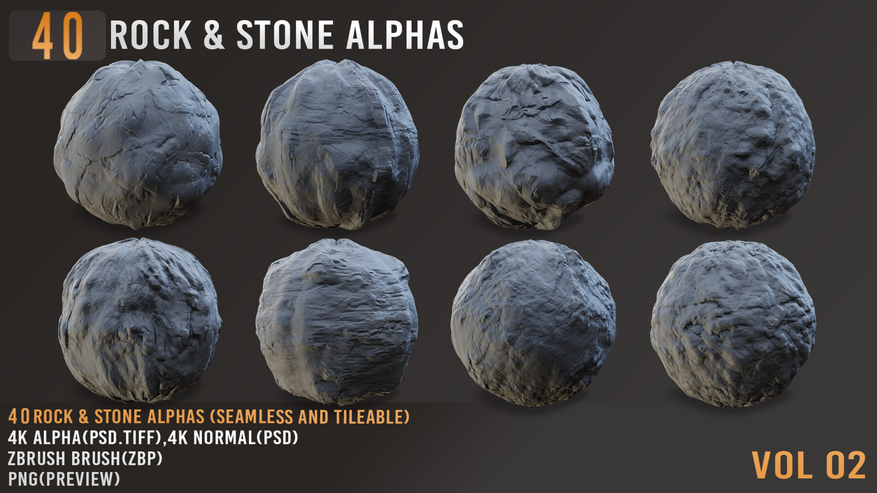 ArtStation - 40 ROCK & STONE ALPHAS_VOL02+(CONCISE TUTORIALS) | Brushes