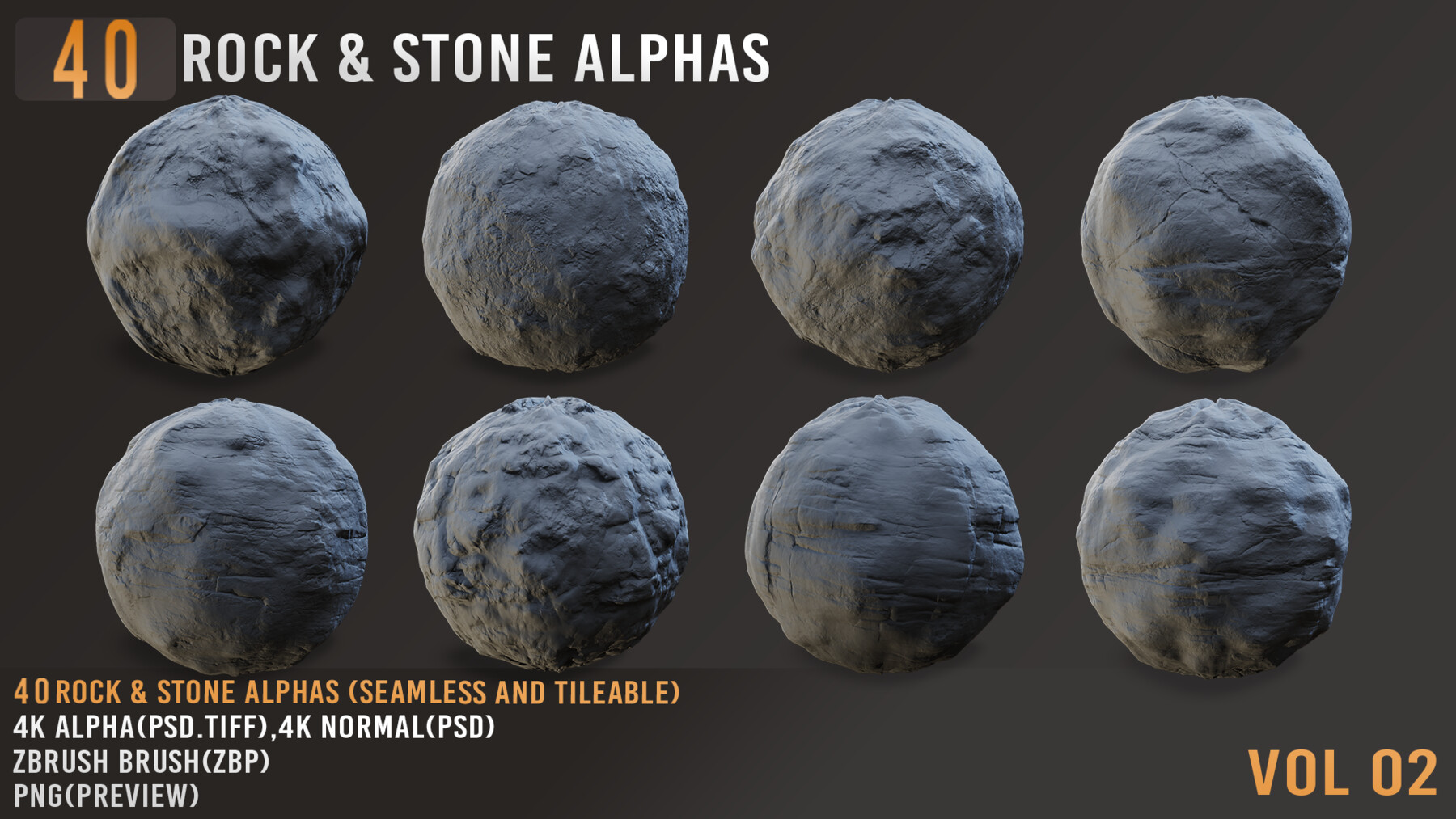 ArtStation - 40 ROCK & STONE ALPHAS_VOL02+(CONCISE TUTORIALS) | Brushes