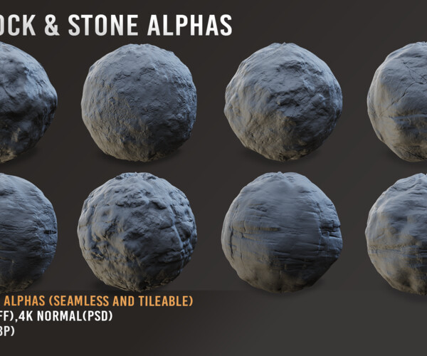 ArtStation - 40 ROCK & STONE ALPHAS_VOL02+(CONCISE TUTORIALS) | Brushes