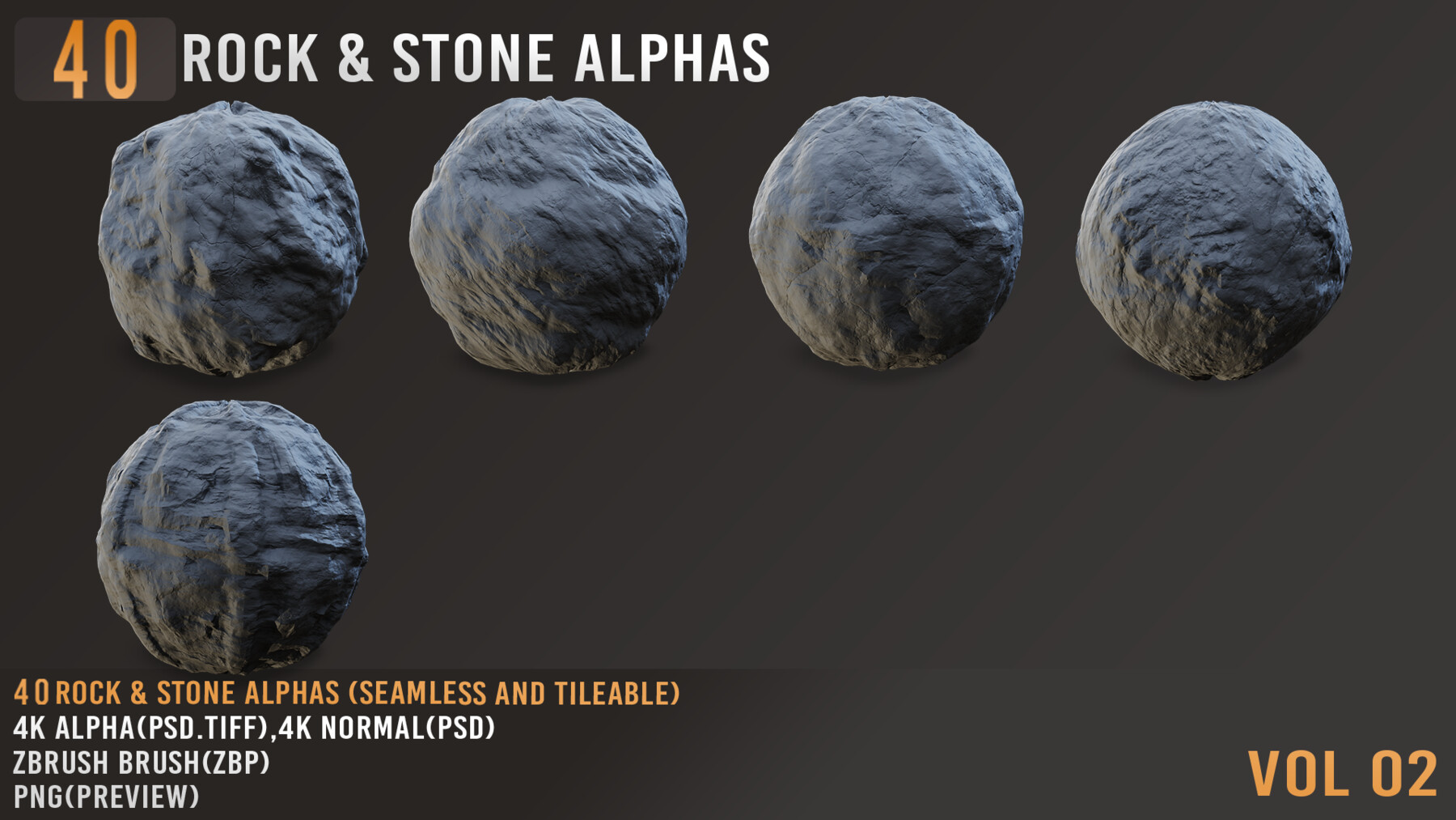 ArtStation - 40 ROCK & STONE ALPHAS_VOL02+(CONCISE TUTORIALS) | Brushes