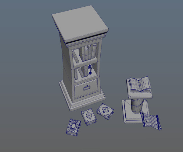 ArtStation - Stylized set stone stand bookcase books papyrus scrolls ...