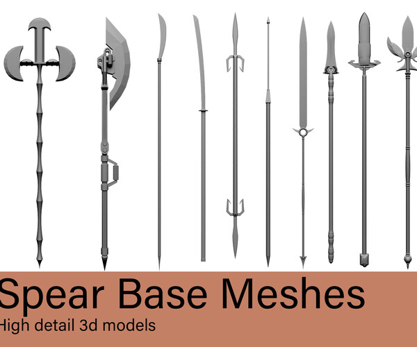 ArtStation - 10 Spear Base Meshes- 3d models-max.fbx.obj | Resources