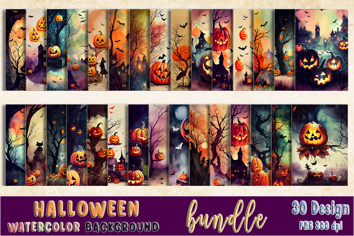 ArtStation - Watercolor Background for Halloween Bundle 30 Designs ...