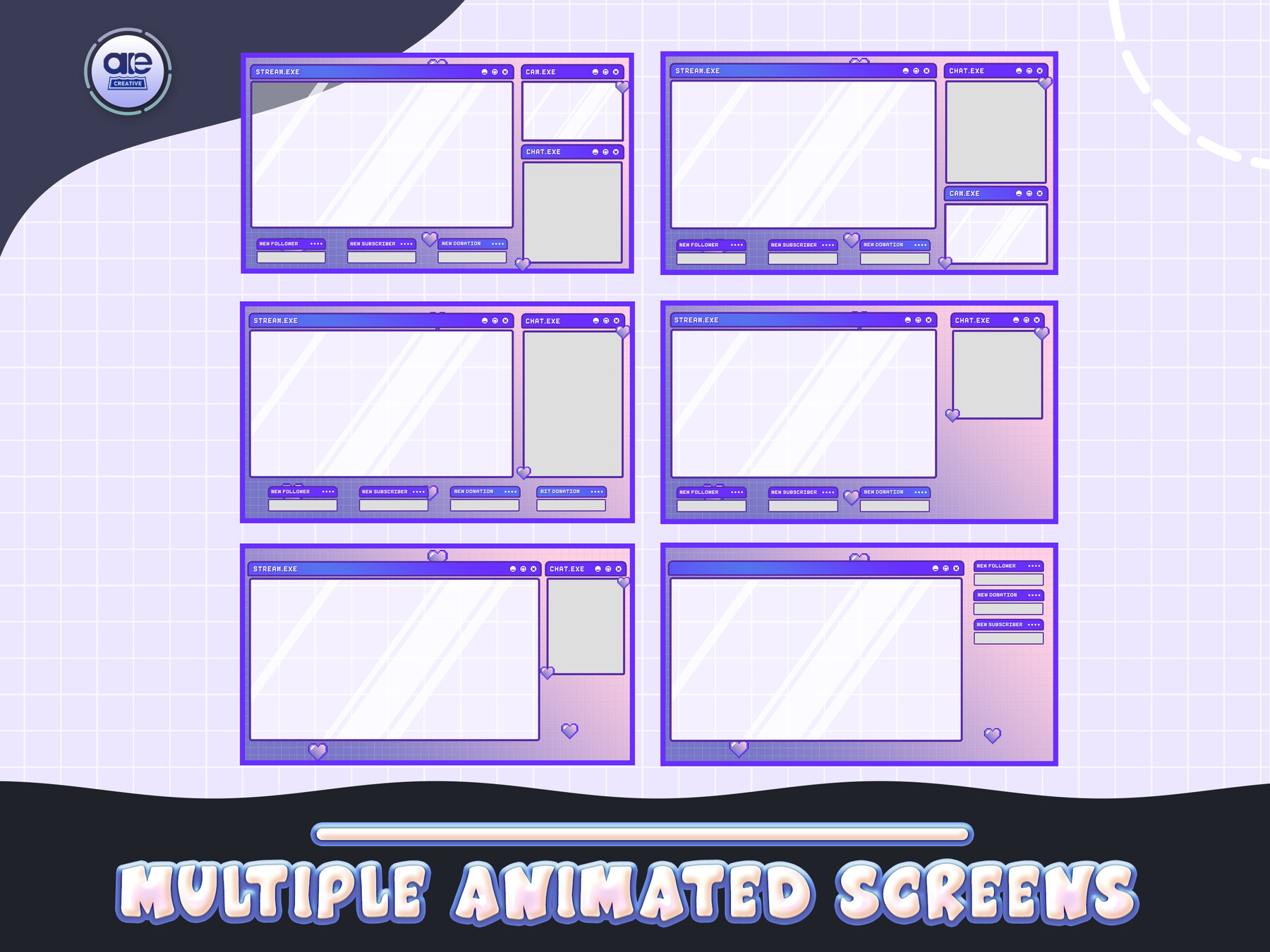 ArtStation - Purple Stream Package Overlay Pixel Hearts, Pixel Stream ...