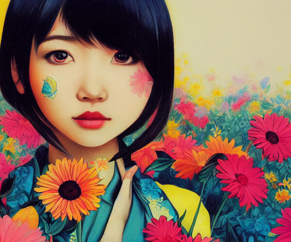 Artstation A Cute Japanese Girl Loves To Play With Flowers Artworks