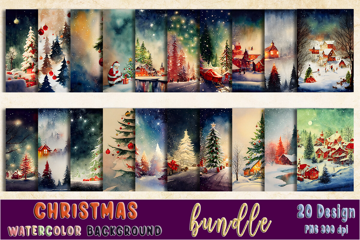 ArtStation - Watercolor Background for Christmas Bundle 20 Design ...