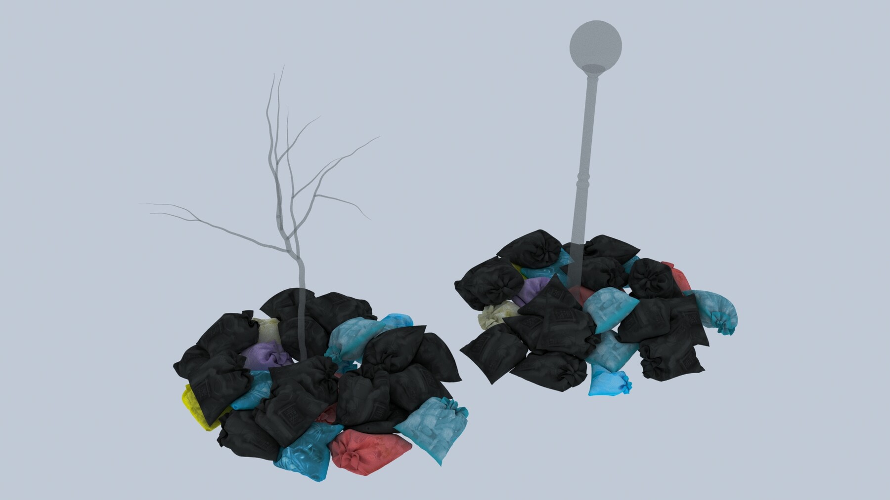 ArtStation - Garbage Bags Pile Around streetlight | Game Assets