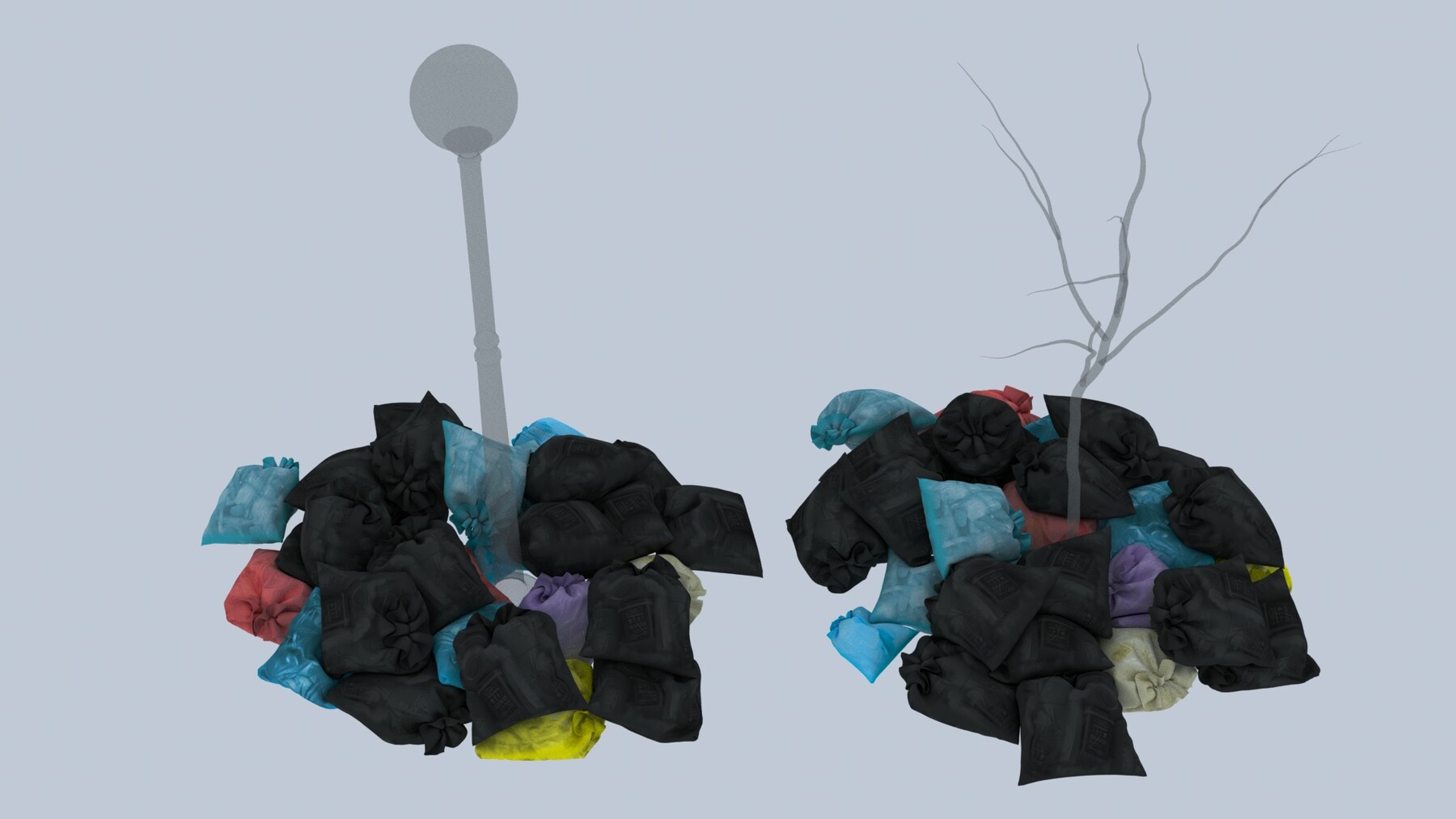 ArtStation - Garbage Bags Pile Around streetlight | Game Assets
