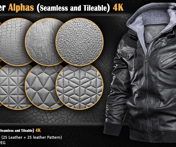ArtStation - 50 Leather Alphas (Seamless and Tileable) 4K | Brushes
