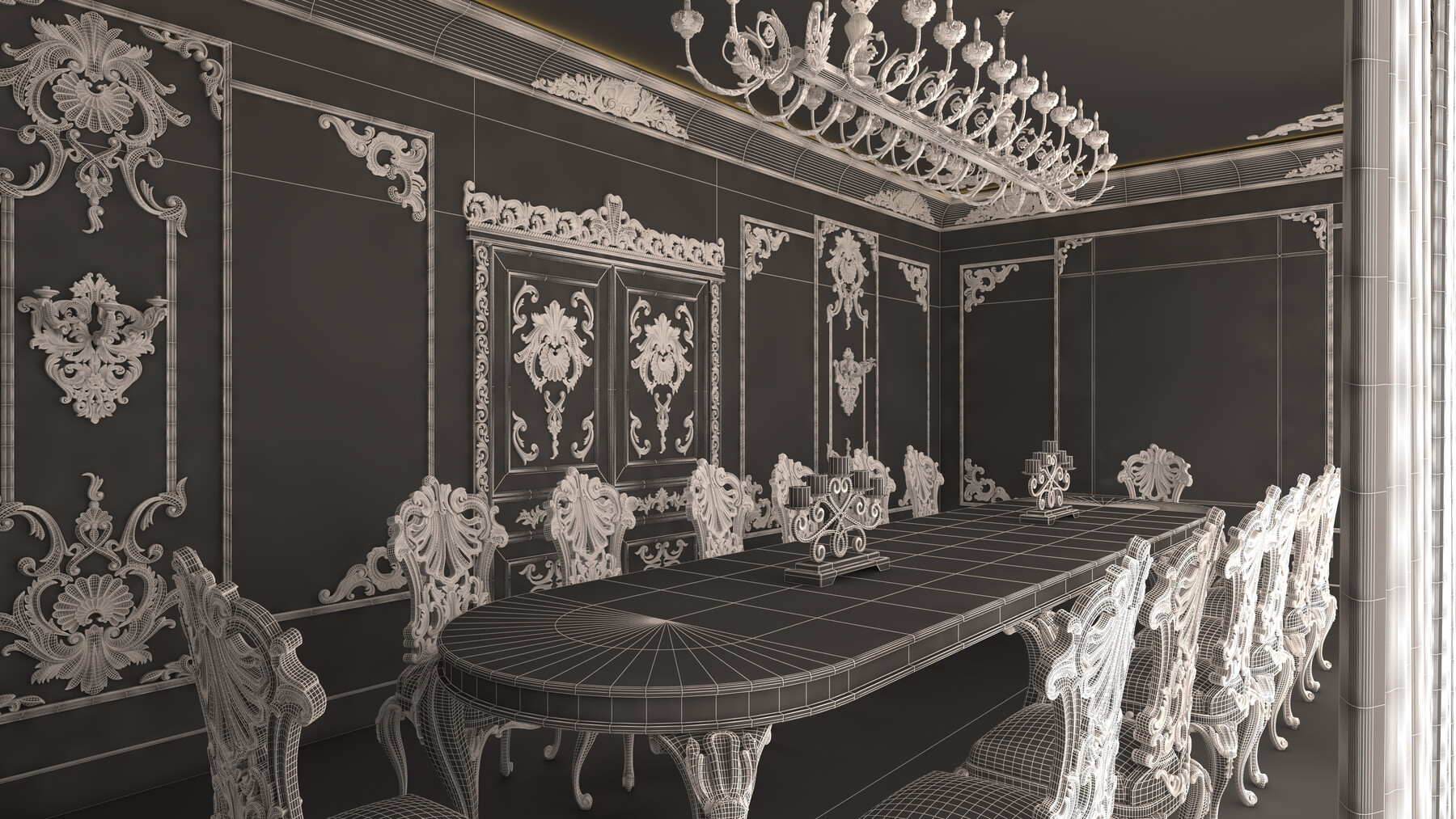 ArtStation - Classic Dinning Room 01 White and Gold | Resources