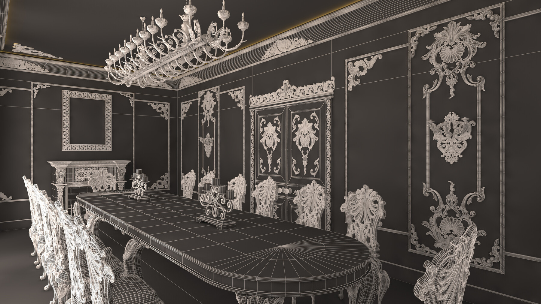 ArtStation - Classic Dinning Room 01 White and Gold | Resources