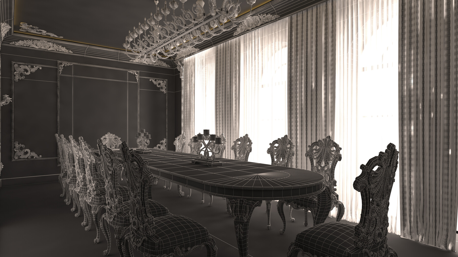 ArtStation - Classic Dinning Room 01 White and Gold | Resources