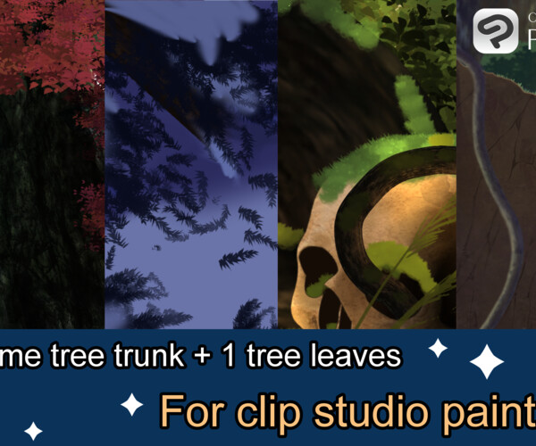 ArtStation - anime tree trunk +1 leaf and 9 pngs for clip studio paint ...