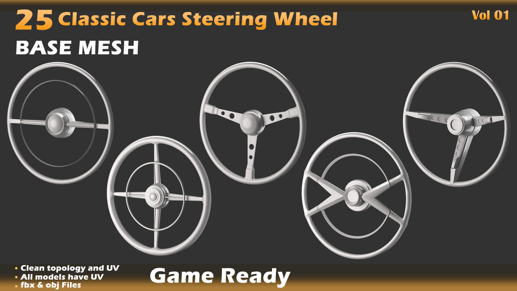 ArtStation - 25 Classic Car Steering Wheel-Base Mesh-vol 01 | Game Assets