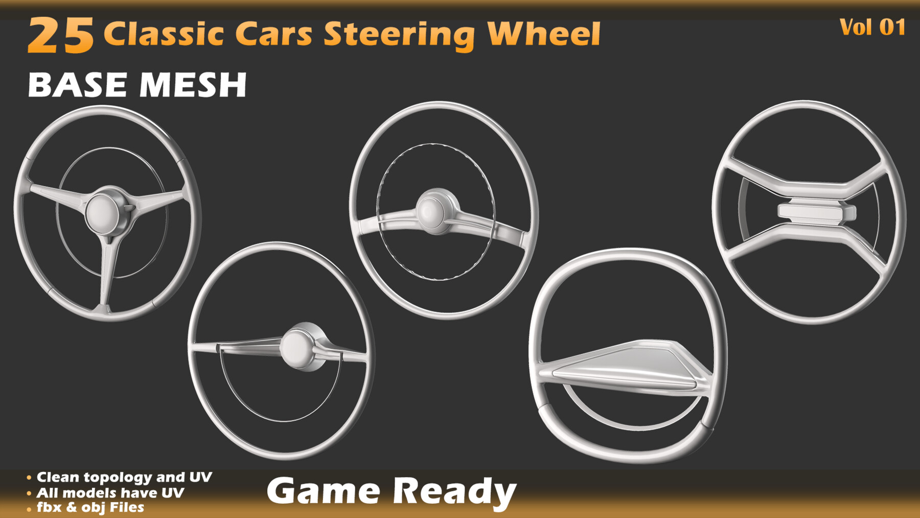 ArtStation - 25 Classic Car Steering Wheel-Base Mesh-vol 01 | Game Assets