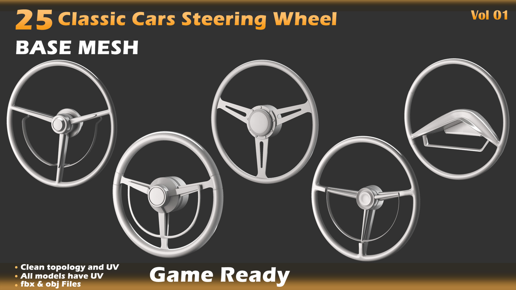 ArtStation - 25 Classic Car Steering Wheel-Base Mesh-vol 01 | Game Assets