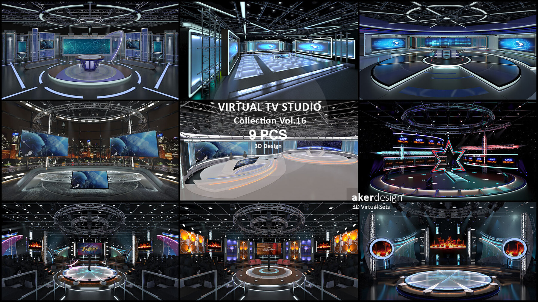 ArtStation - Virtual TV Studio Sets - Collection Vol 16 - 9 PCS DESIGN | Resources