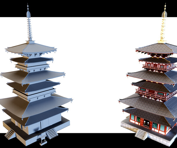 ArtStation - 4 Chinese buildings- 3d Model | Resources