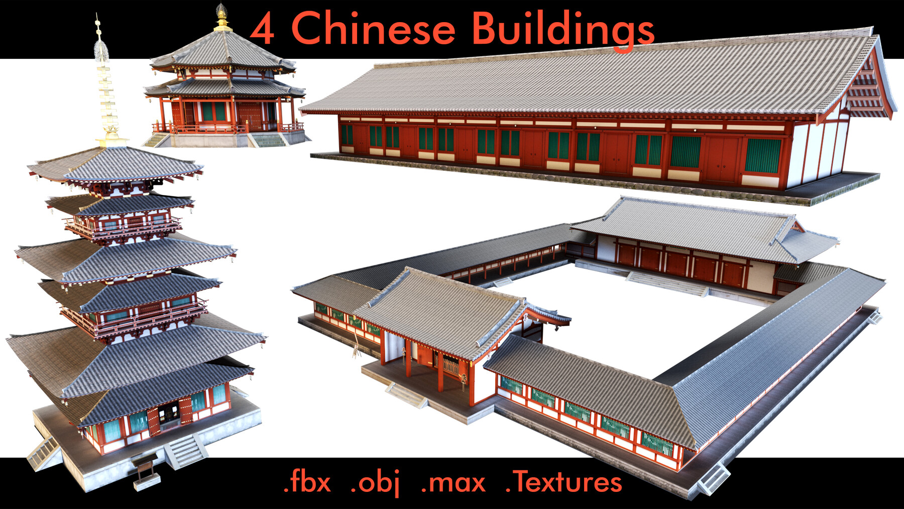 ArtStation - 4 Chinese buildings- 3d Model | Resources