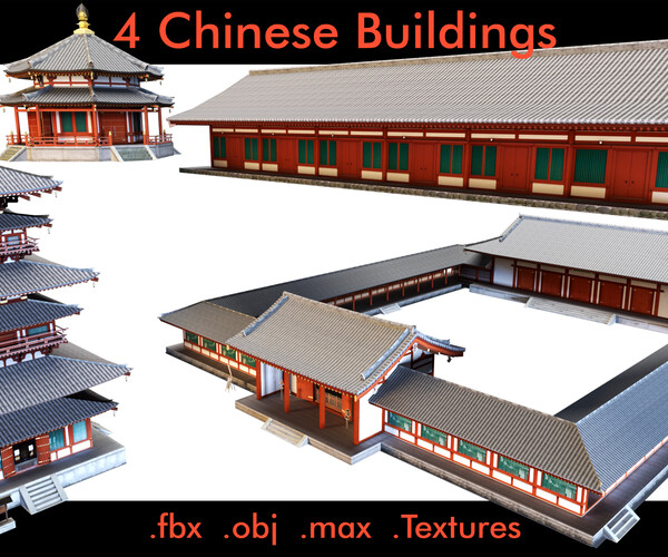 ArtStation - 4 Chinese buildings- 3d Model | Resources