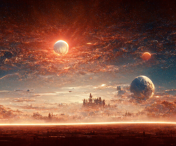 ArtStation - Vulcan planet sunrise with 2 suns with space fortress in ...