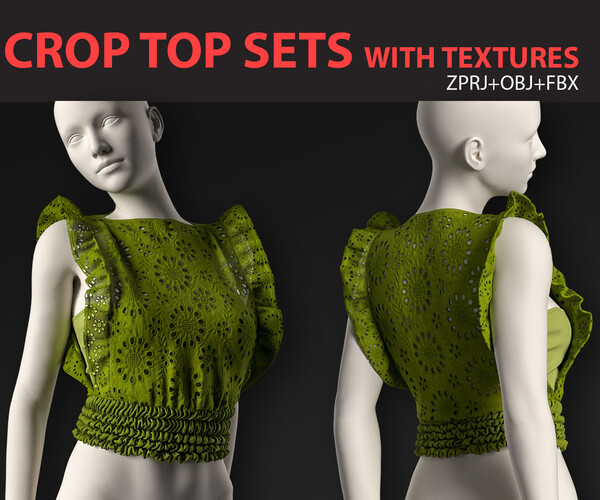 ArtStation - 3 Different Female Crop Top Sets (VOL 01) with Texture ...